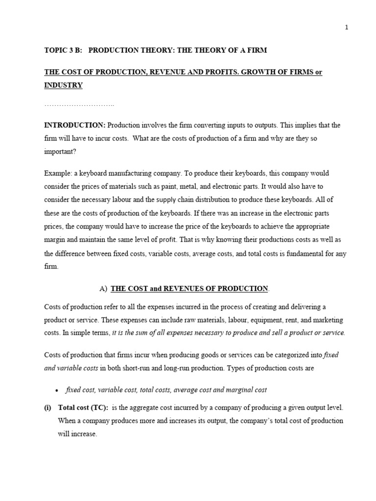 Micro-Topic 3b-The Theory of The Firm | PDF | Economies Of Scale | Average Cost