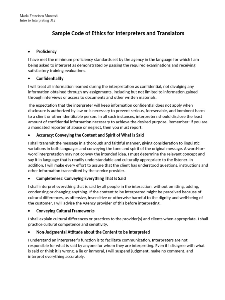 Interpreter Ethics Guide | PDF | Confidentiality | Language Interpretation