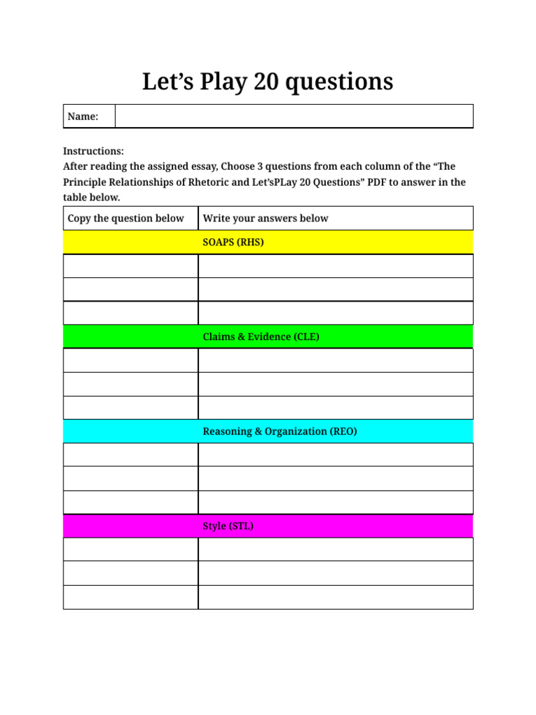 (Template) Let's Play 20 Questions | PDF