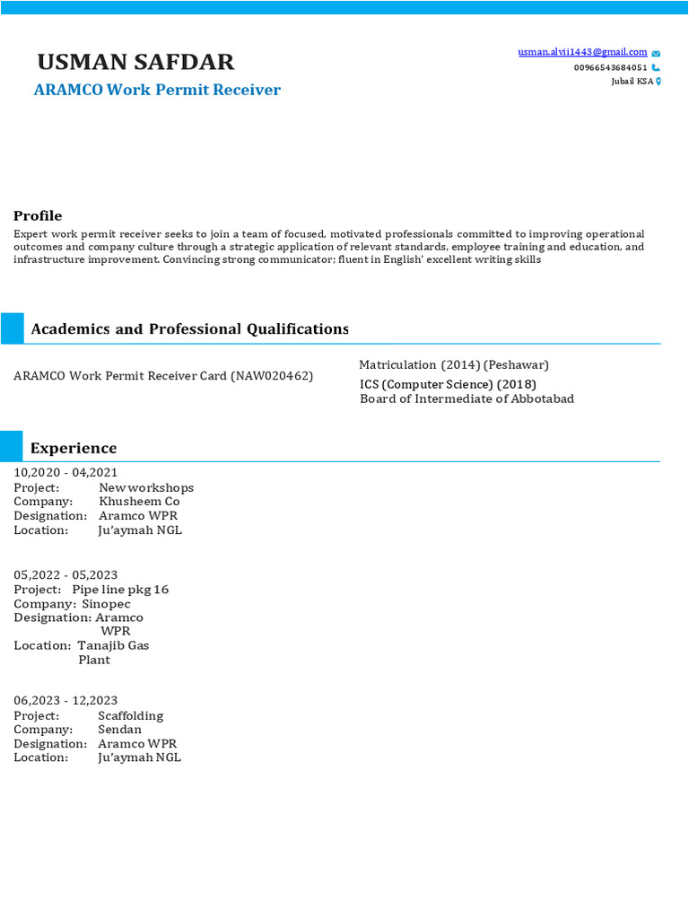 Usman Safdar WPR CV | PDF