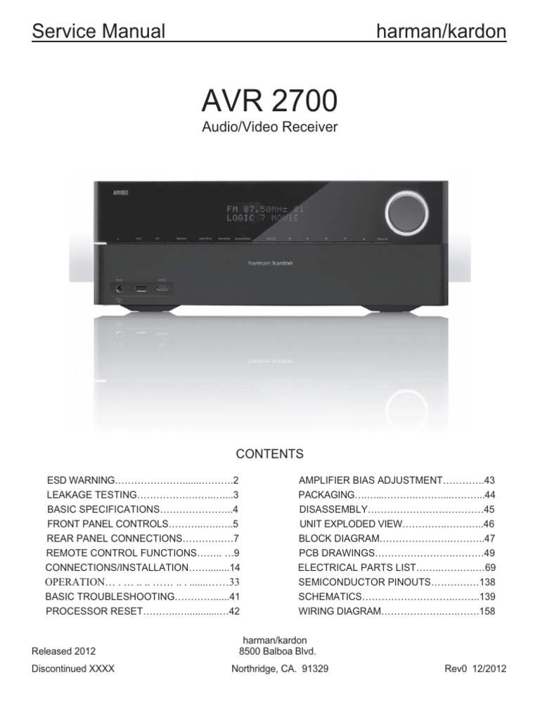 Harman Kardon AVR 2700 Service Manual | PDF | Alternating Current ...
