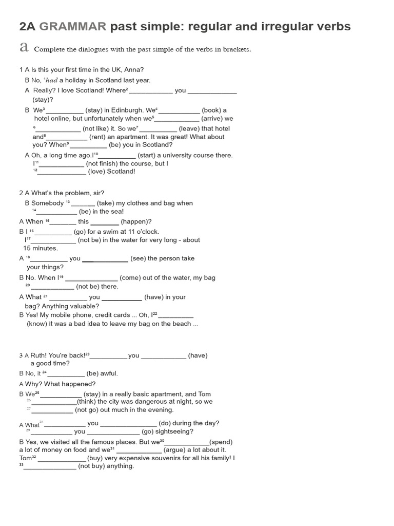 Simple Past Regular - Irregular Verbs | PDF