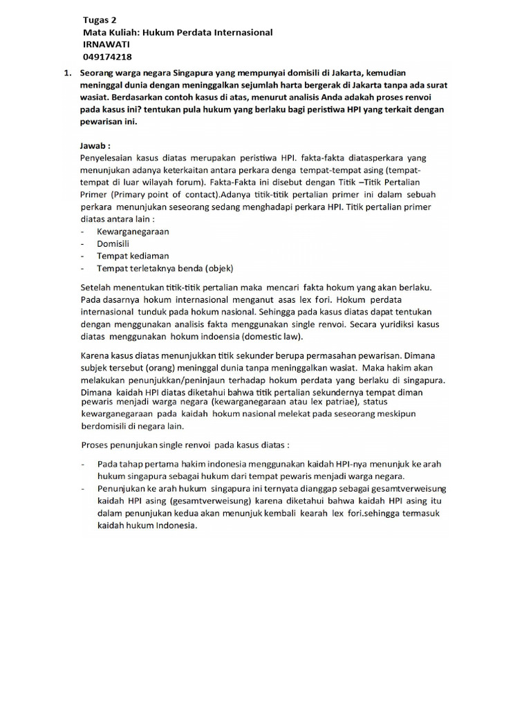 Fix Tugas 2 Hukum Perdata Internasional | PDF