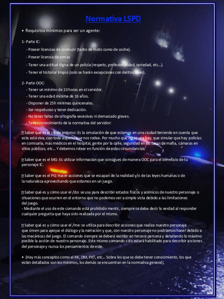 Normativa LSPD - LaFamaRP | PDF | Policía