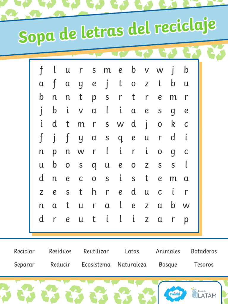 Sopa de letras sobre reciclaje | PDF