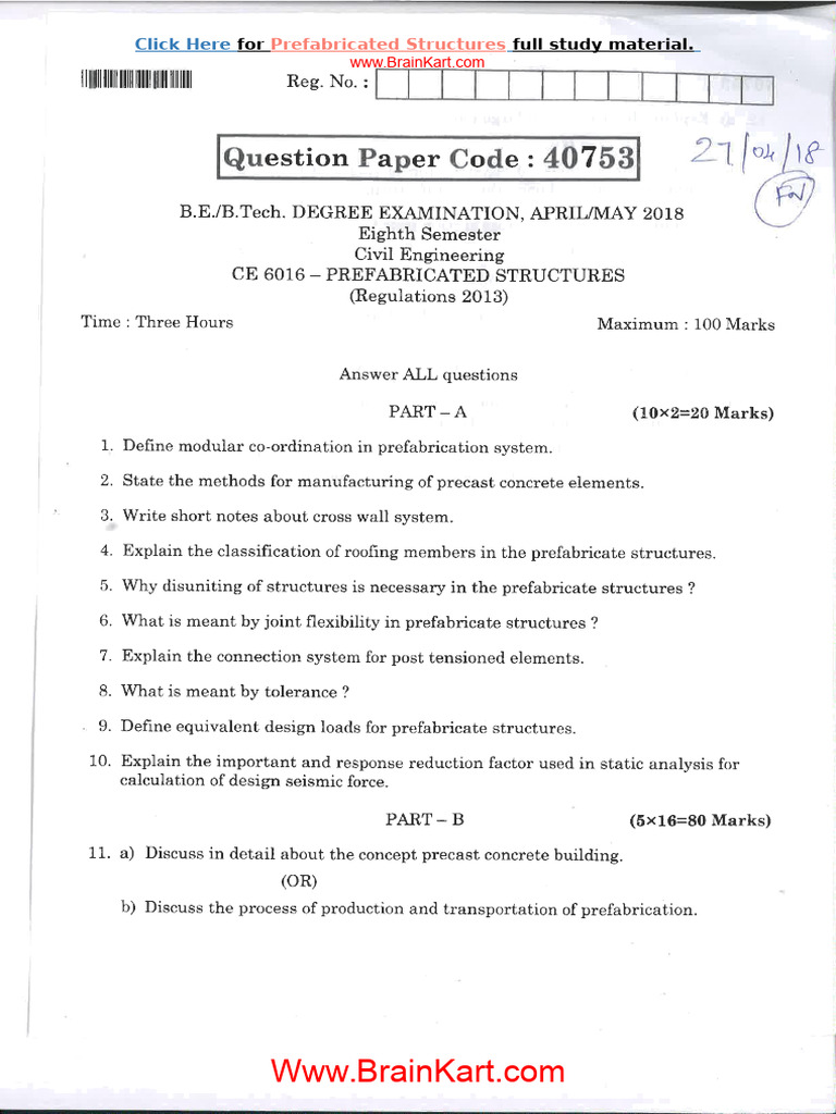 042 - CE8022, CE6016 Prefabricated Structures - CE6016 May June 2018 ...