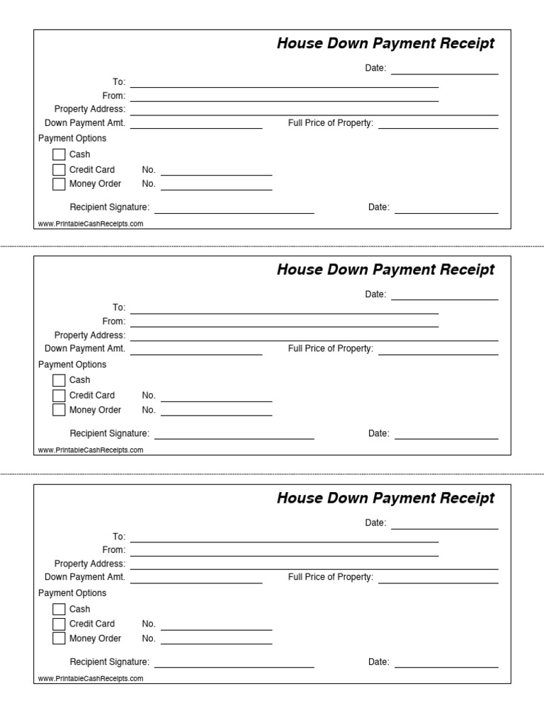 House Down Payment Receipt Pdf