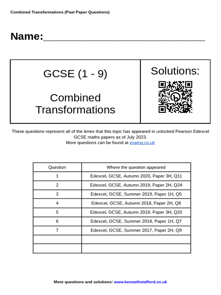 Combined Transformations (Past Paper Questions) | PDF | Educational ...