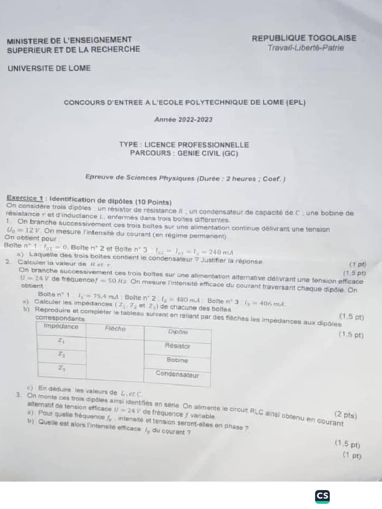 EPL Physique Lpro GC 2022 | PDF