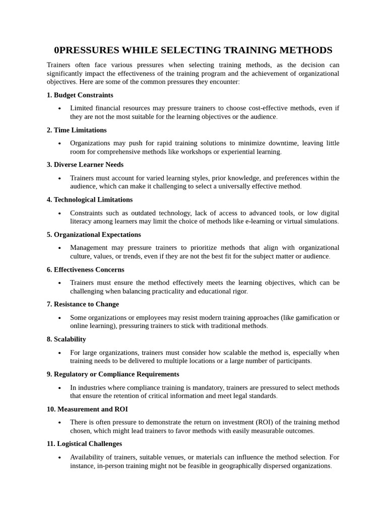 Pressures When Selecting Training Methods | PDF | Learning | Educational Technology