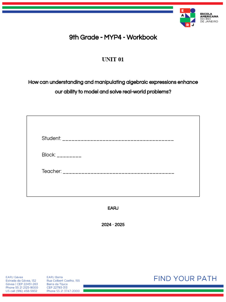 MYP4_-_Unit_1_-_Workbook_-_2024-2025 | PDF | Factorization | Polynomial