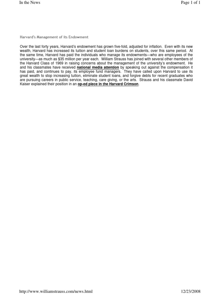 Strauss Case Against Endowment Managers | PDF
