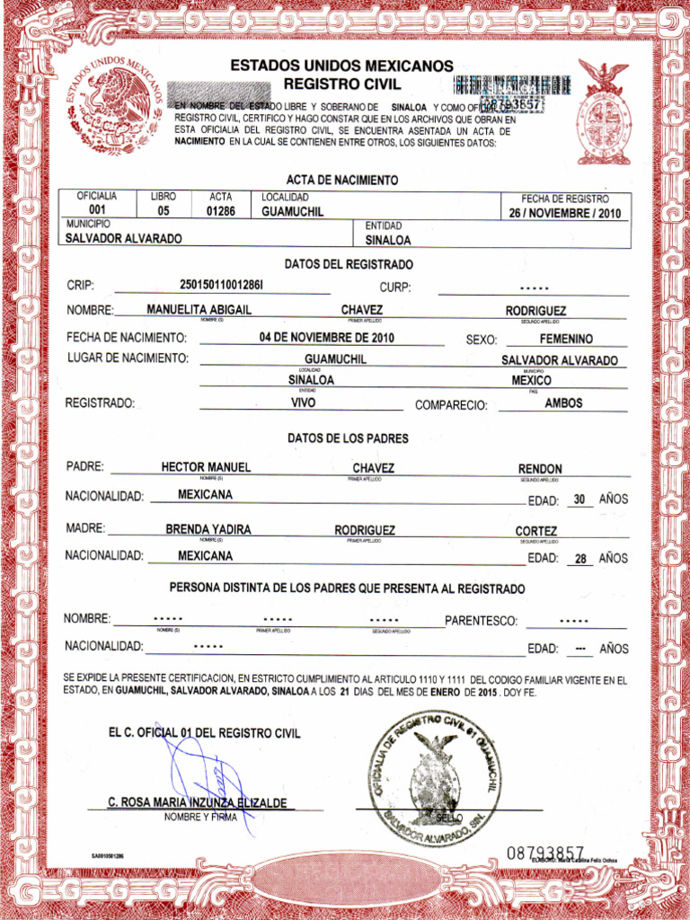 Acta de Nacimiento | PDF | Control de acceso | Comunicación escrita