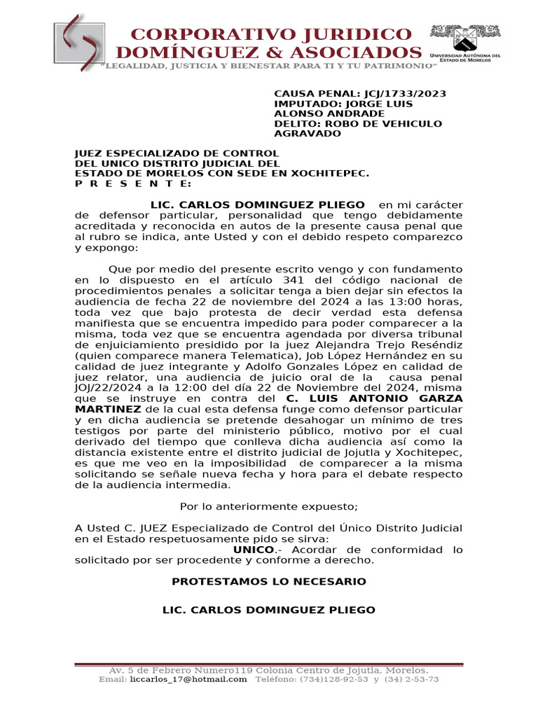 Solicitud de Nueva Fecha de Audiencia | PDF | Juez | Gobierno