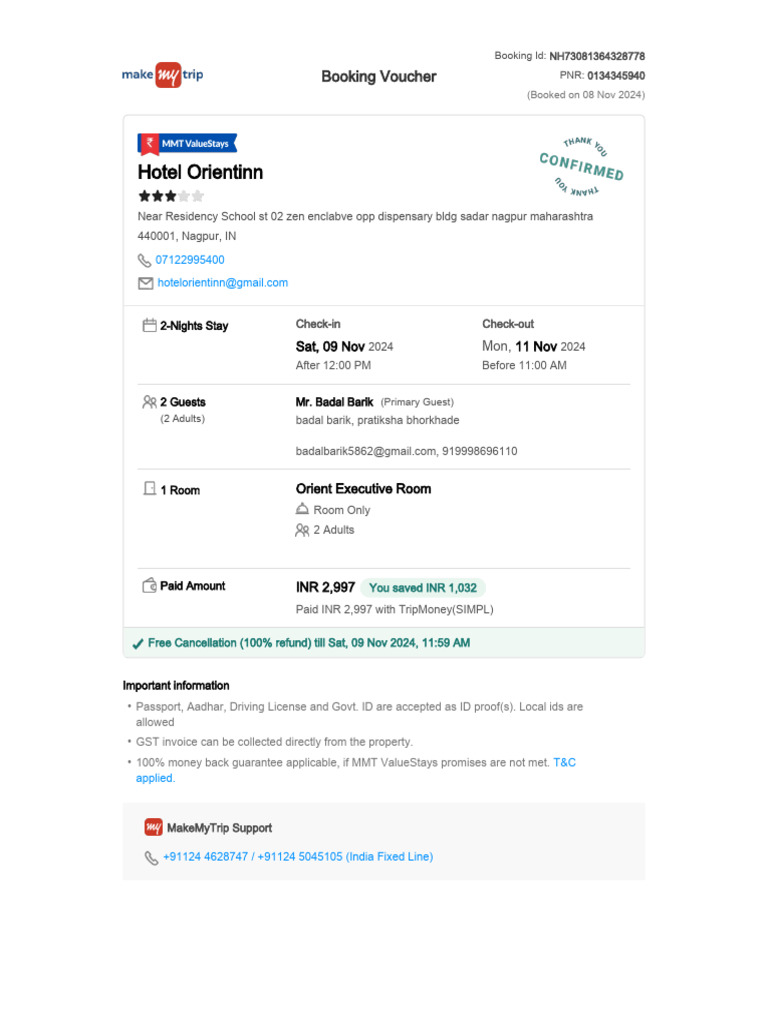 Booking Confirmation Voucher | PDF