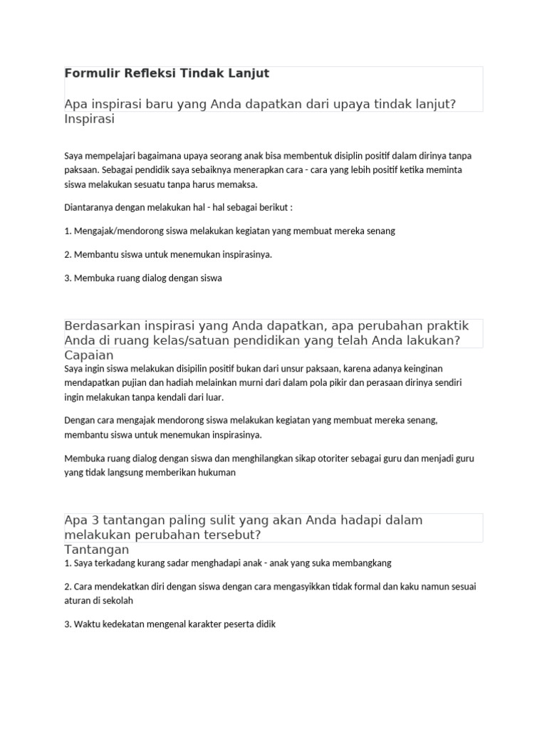 Formulir Refleksi Tindak Lanjut | PDF