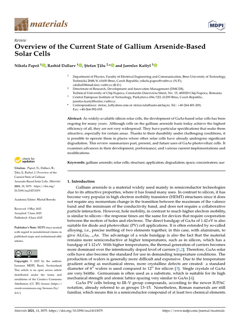 materials-14-03075 | PDF | Gallium Arsenide | Solar Cell