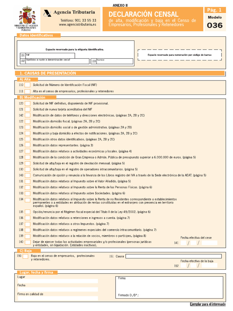 Modelo 036 Alta en Hacienda | PDF