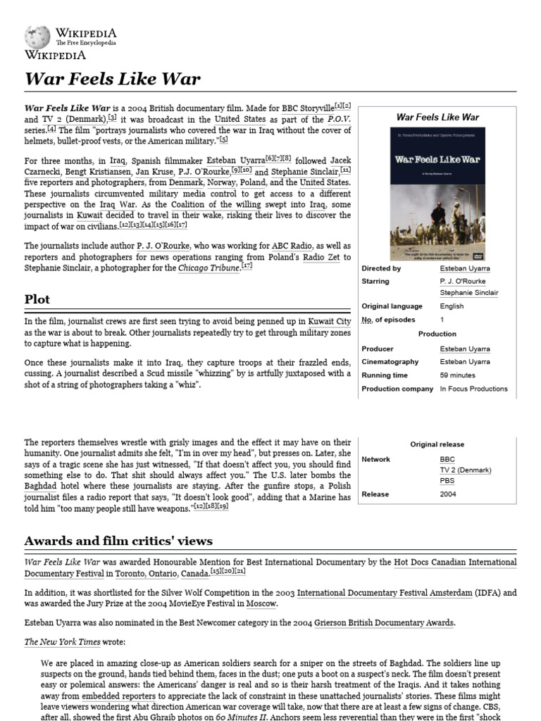 War Feels Like War - Wikipedia | PDF