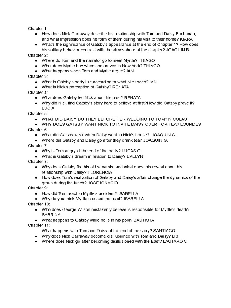 Questions - The great Gatsby | PDF