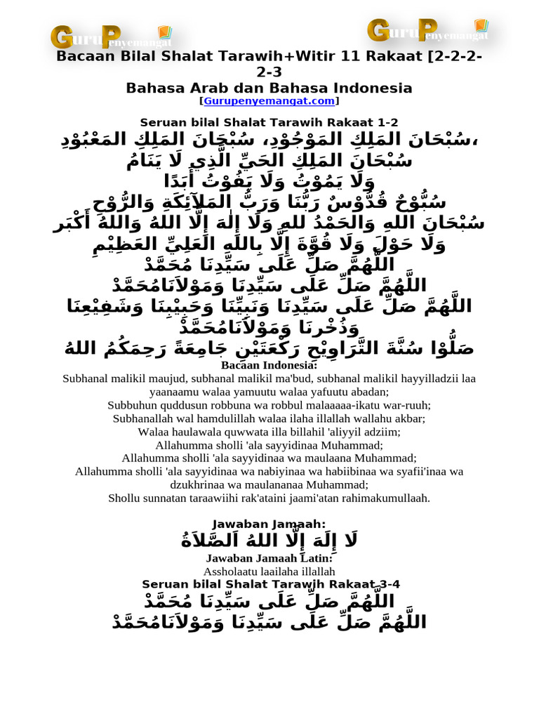Panduan Bacaan Tarawih & Witir | PDF | Prayer