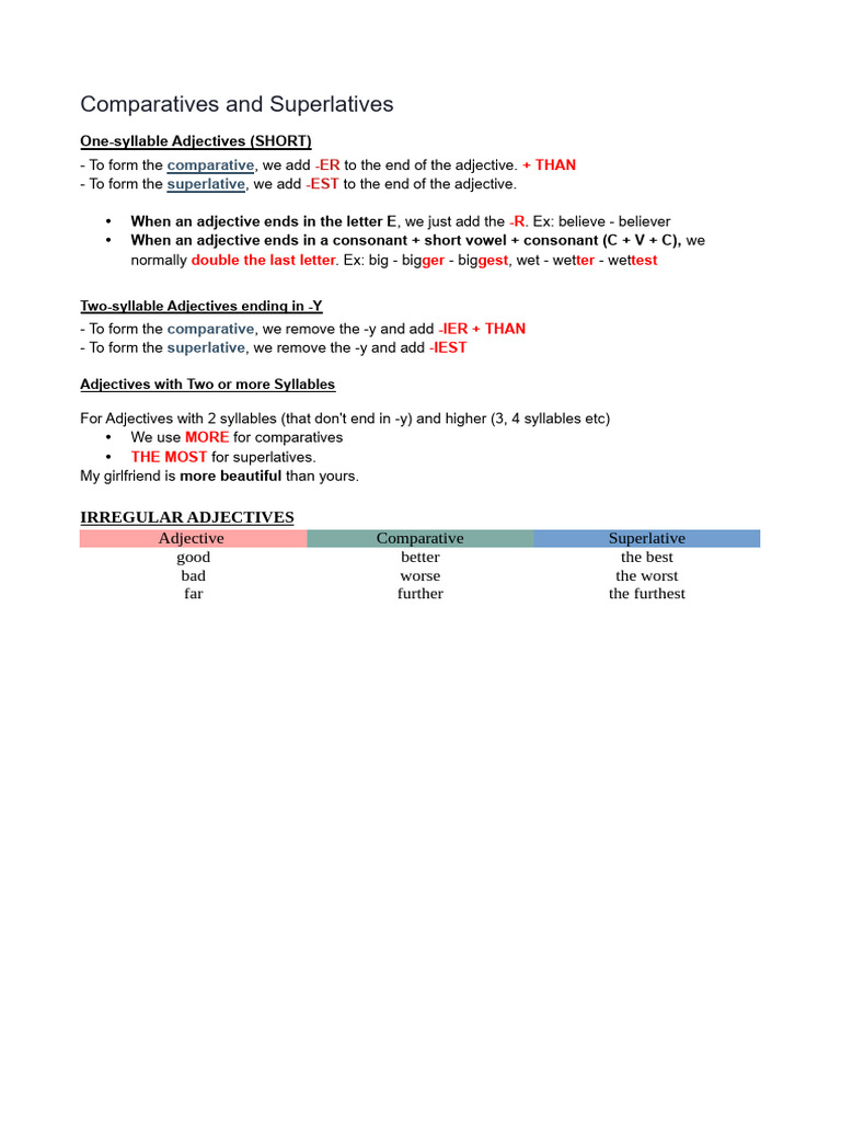 Comparative - Superlative | PDF