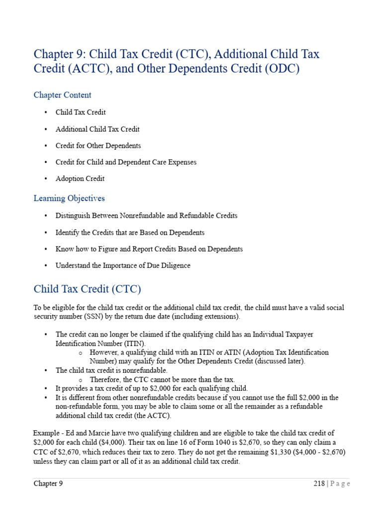 Tax School Textbook ch09: CTC | PDF | Earned Income Tax Credit | Child Care