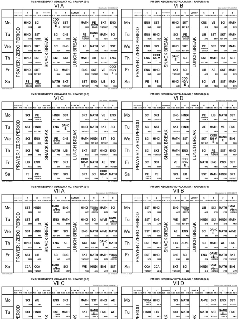 TT Classwise 16.11.2024 | PDF