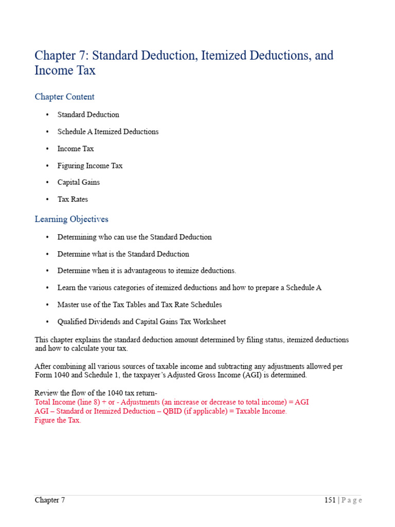 Tax School Textbook ch07: Standard & Itemized Deduction | PDF | Tax ...