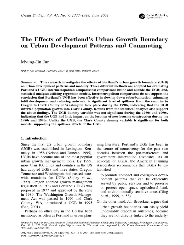 Impact of Portland's Urban Growth Boundary | PDF | Multicollinearity ...
