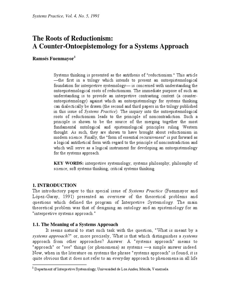 The Roots of Reductionism: A Counter-Ontoepistemology For A Systems Approach | PDF ...