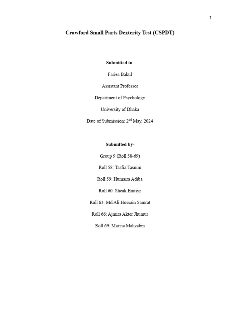 CSPDT, Group 9 (Roll 58-69) | PDF | Screw | Validity (Statistics)