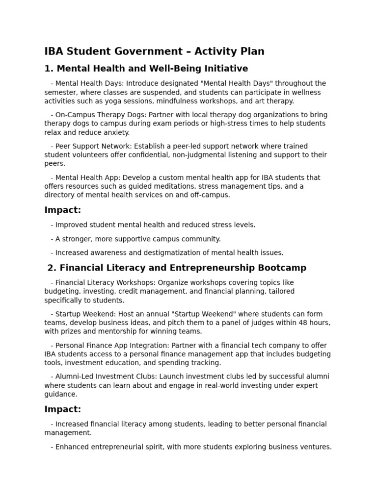 IBA Student Government - Activity Plan | PDF | Sustainability ...