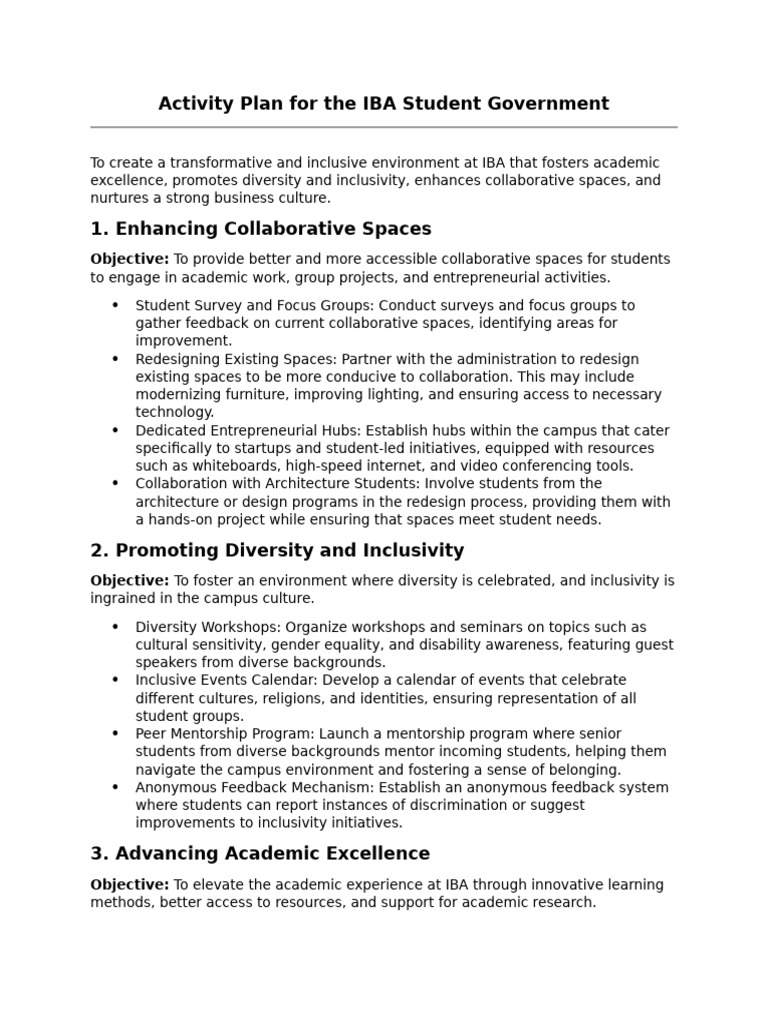 IBA Student Government Activity Plan | PDF | Entrepreneurship | Mentorship