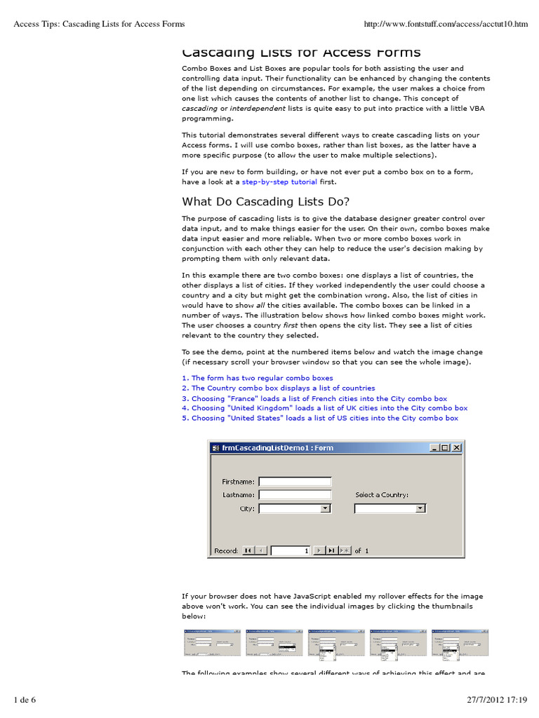 Access Tips Cascading Lists for Access Forms | PDF | Table (Database) | Sql Access Tips Cascading Lists for Access Forms | PDF | Table (Database) | Sql
