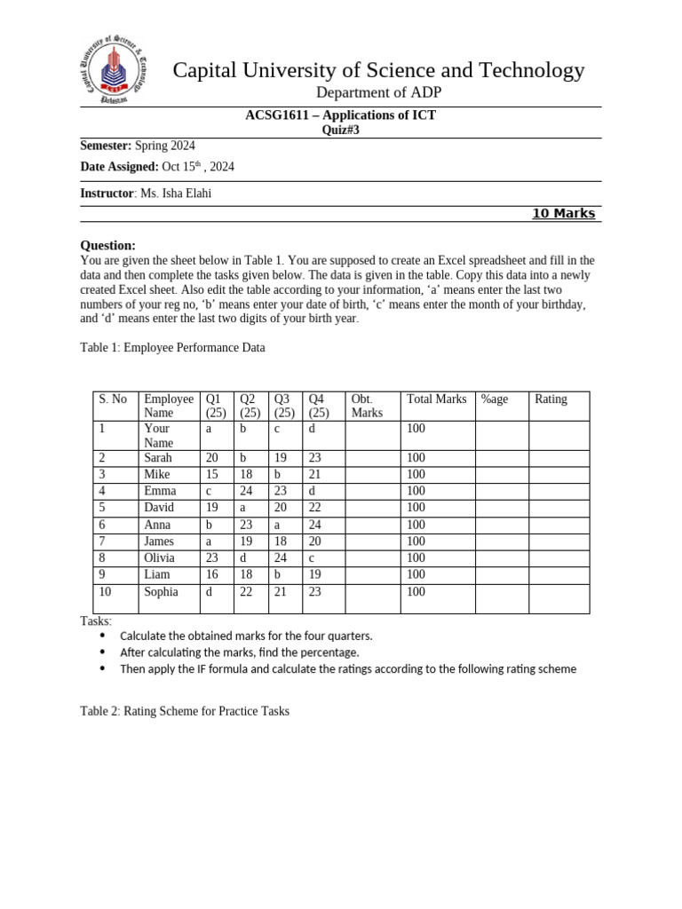 Quiz 3 | PDF | Spreadsheet Software | Incremental Computing