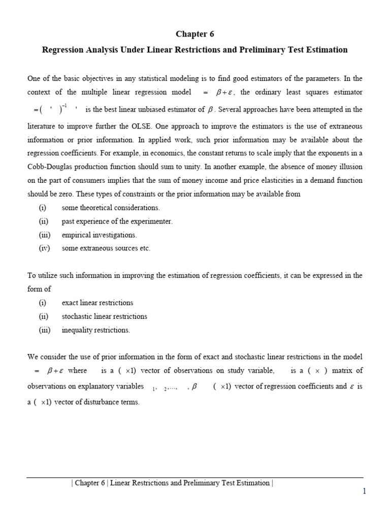 Chapter6 Econometrics RegressionAnalysisUnderLinearRestrictions | PDF | Linear Regression ...