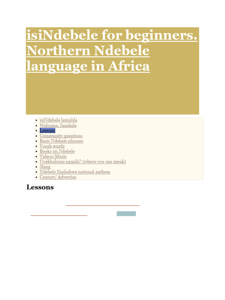 ndebele | PDF | Grammatical Number | Plural