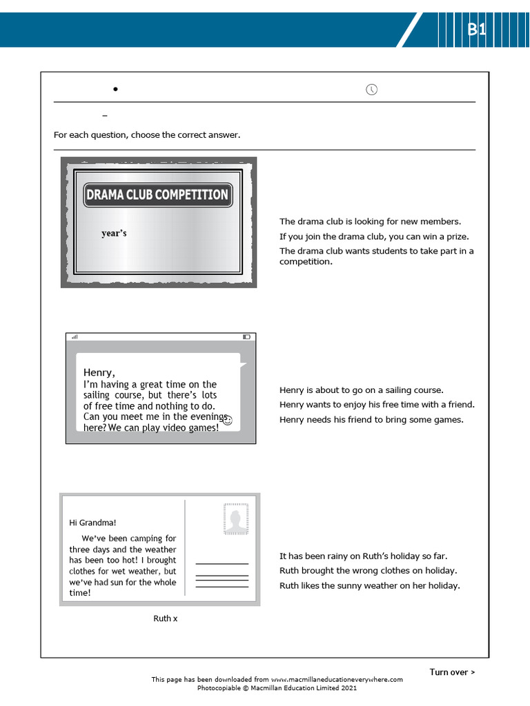 B1 Practice Test: Reading Comprehension | PDF