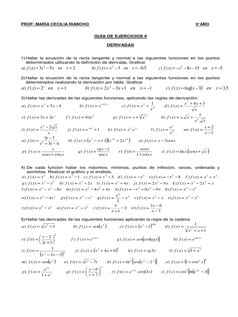 GUÍA DE EJ 6 DERIVADAS | PDF | Geometría | Física Matemática