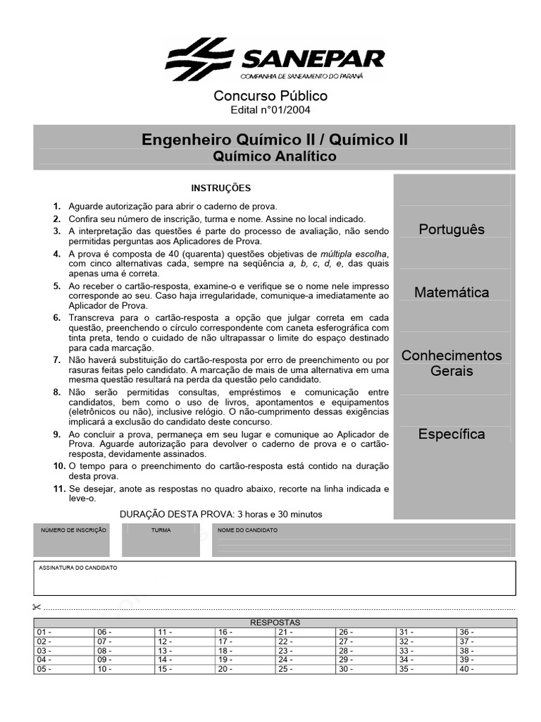Prova Sanepar 3 | PDF | Cromatografia em fase gasosa | Cromatografia