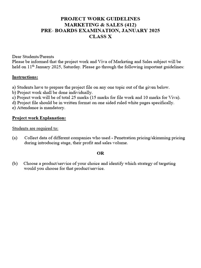 PROJECT WORK GUIDELINES CLASS X Pre Board 2024-25 copy | PDF