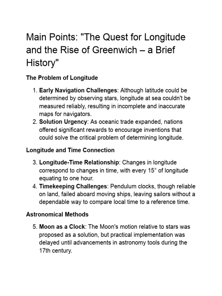 Main Points - The Quest For Longitude and The Rise of Greenwich - A ...