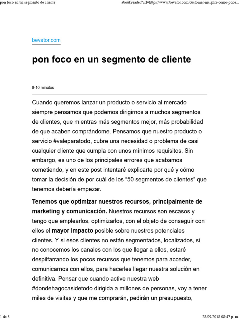 Segmentacion Del Cliente, Pon Foco en Un Segmento de Cliente | PDF ...