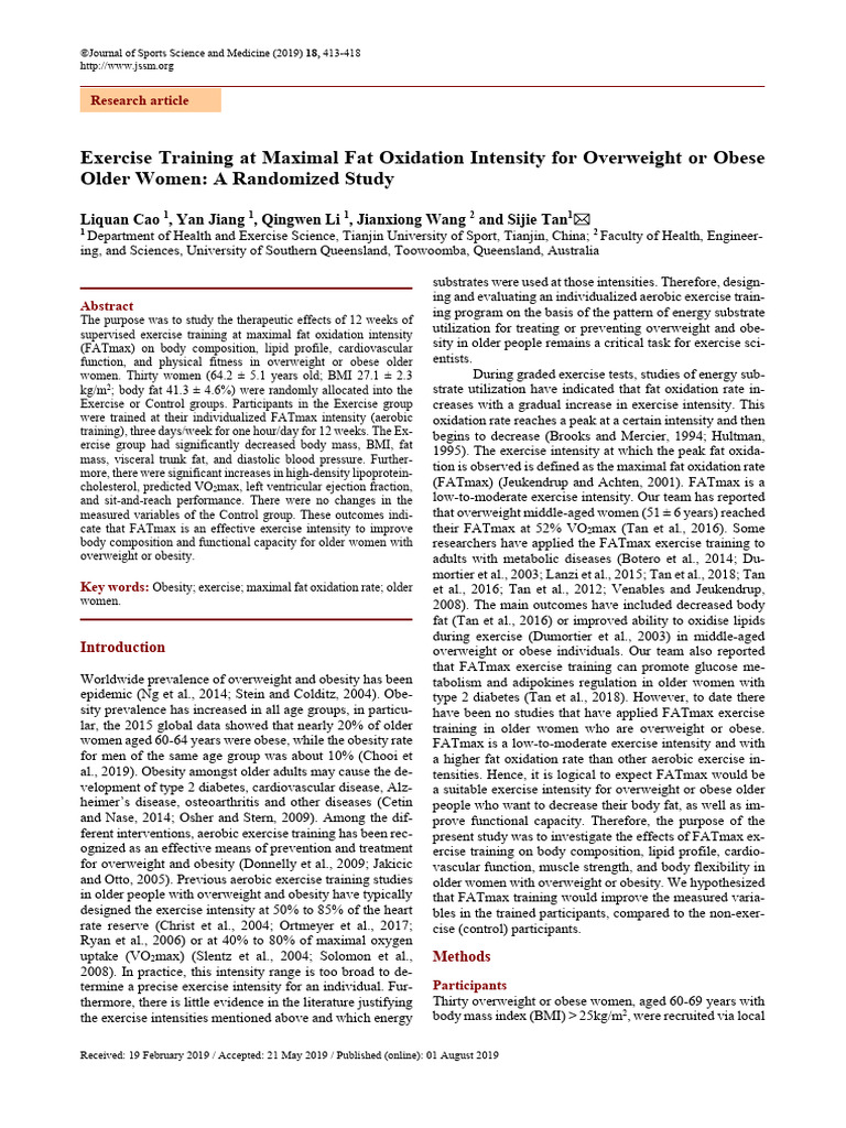 Cao Et Al. - 2019 - Exercise Training at Maximal Fat Oxidation Intensity for Overweight or Obese ...