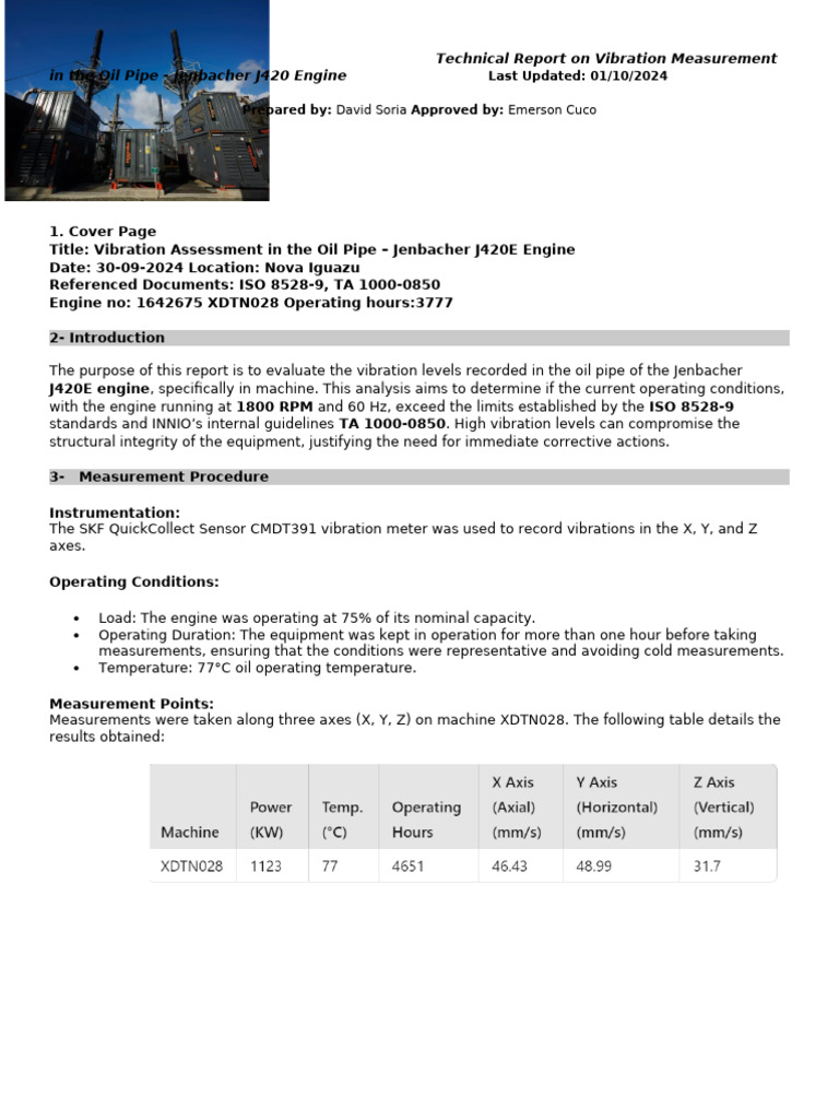 Vibration Assessment in the Oil Pipe – Jenbacher J420 Engine | PDF