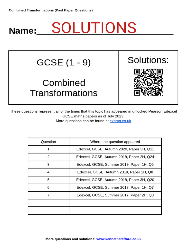 GCSE Combined Transformations Questions | PDF | Rotation | Motion (Physics)