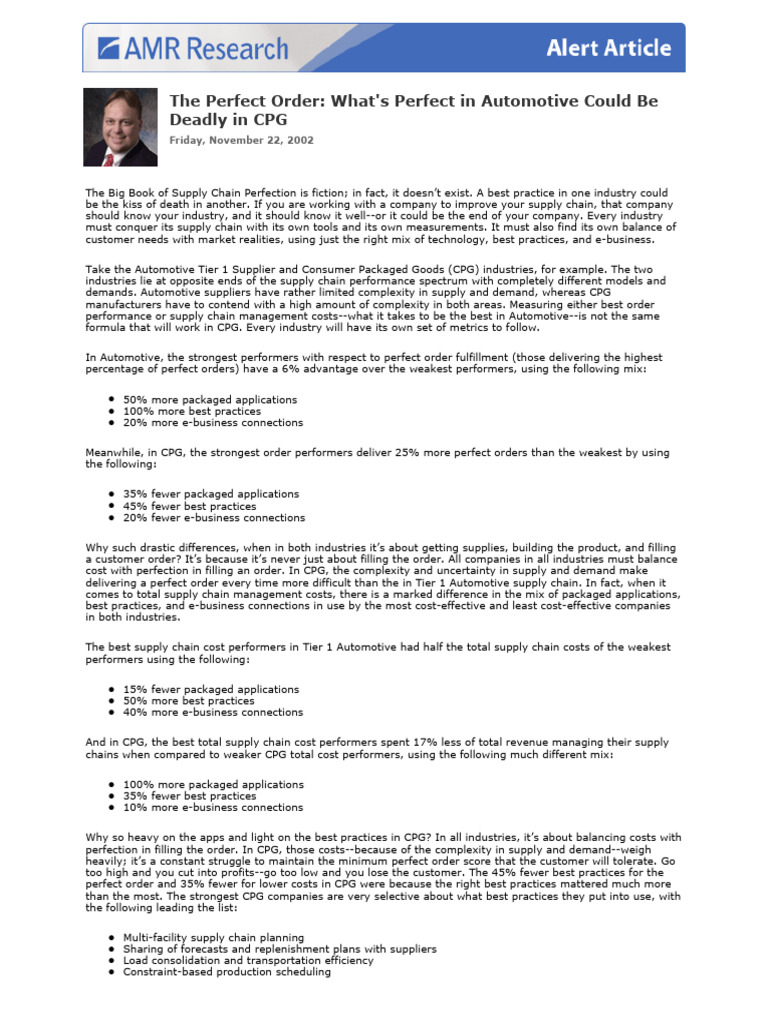 AMR Research ARTICLE 15372-The Perfect Order Whats Perfect in Aut | PDF ...