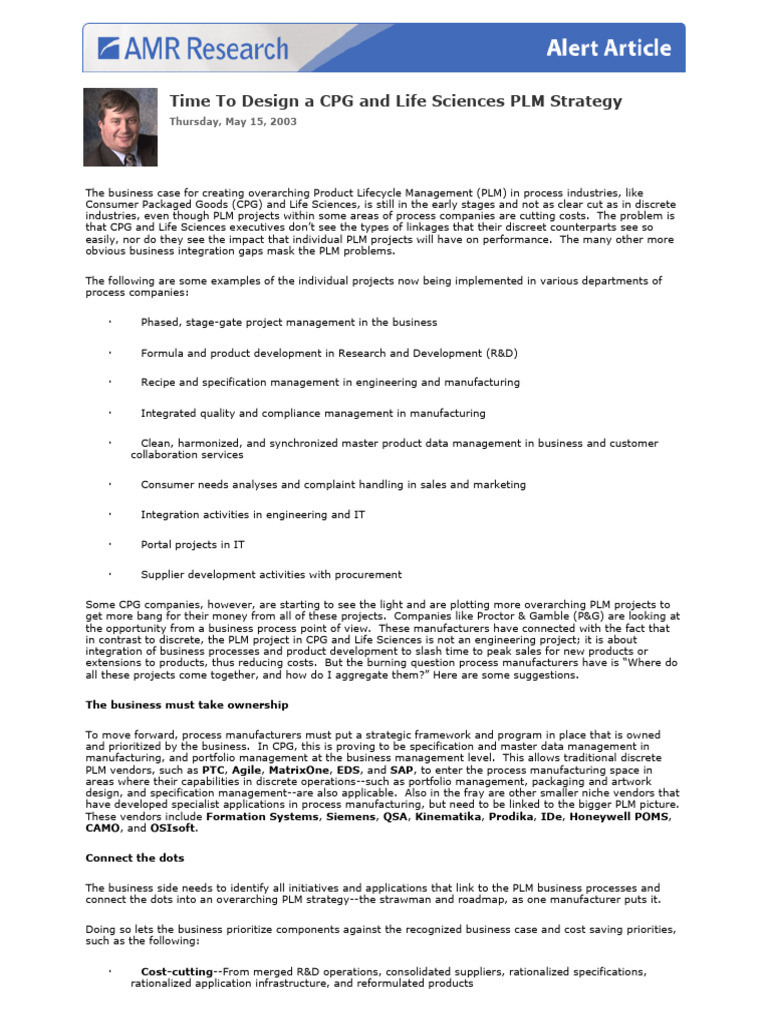 AMR Research ARTICLE 16130-Time To Design A CPG and Life Sciences P ...