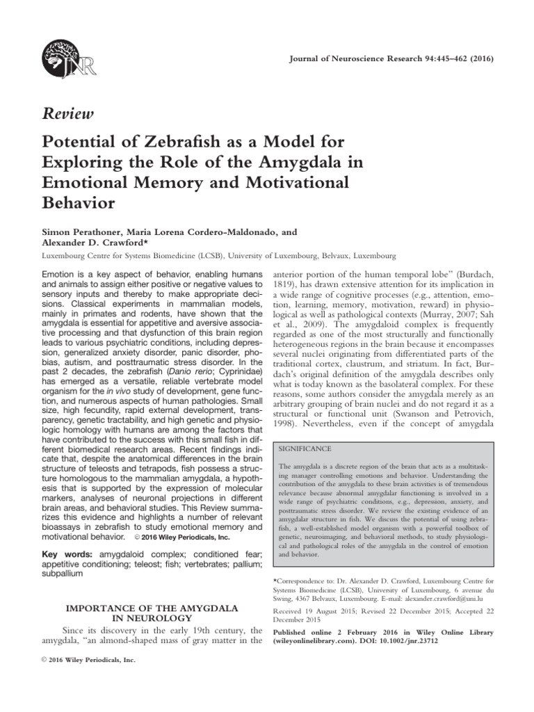 Perathoner 2016 Potential of zebrafish as a model for exploring the ...